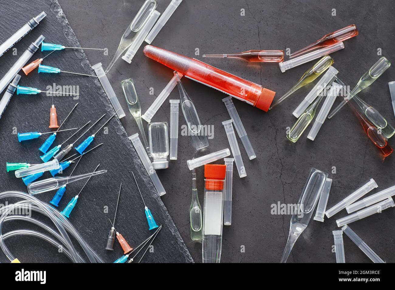 Test tubes with drugs and tests to test the victims and treat infected ...