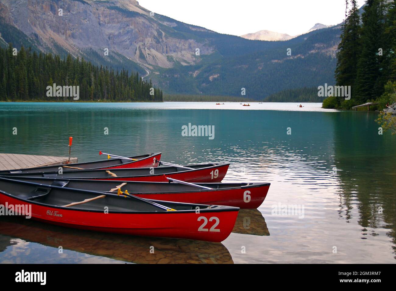 The red canoe on the beautiful Emerald Lake in Yoho National Park in ...