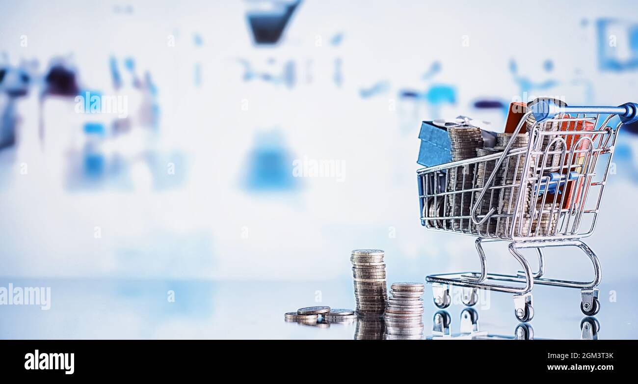 Background shopping trolley. Concept of shopping for groceries things ...