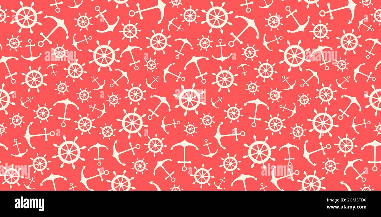 Nautical seamless pattern with ship wheels and anchors. Vector ...