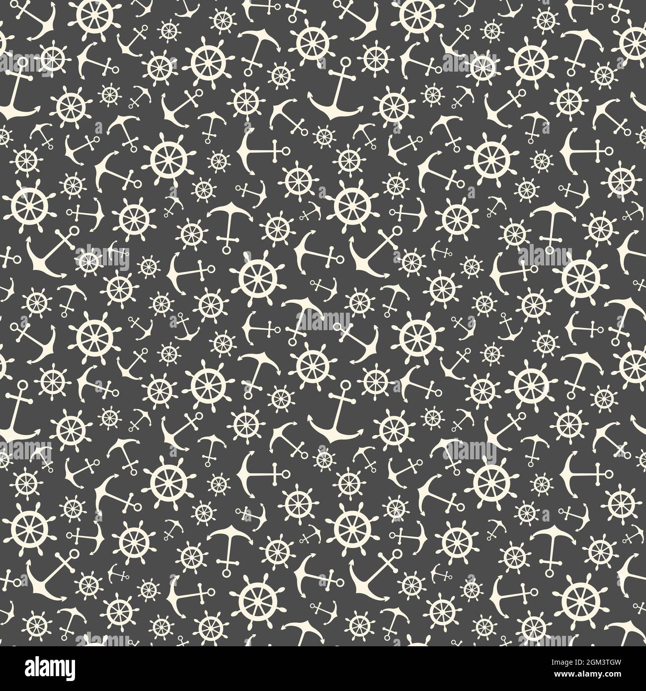 Nautical seamless pattern with ship wheels and anchors. Vector ...