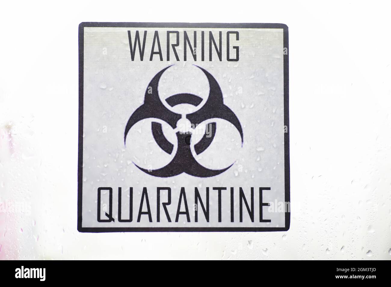 Quarantine. Quarantine warning sign on a glass door in hospital ...