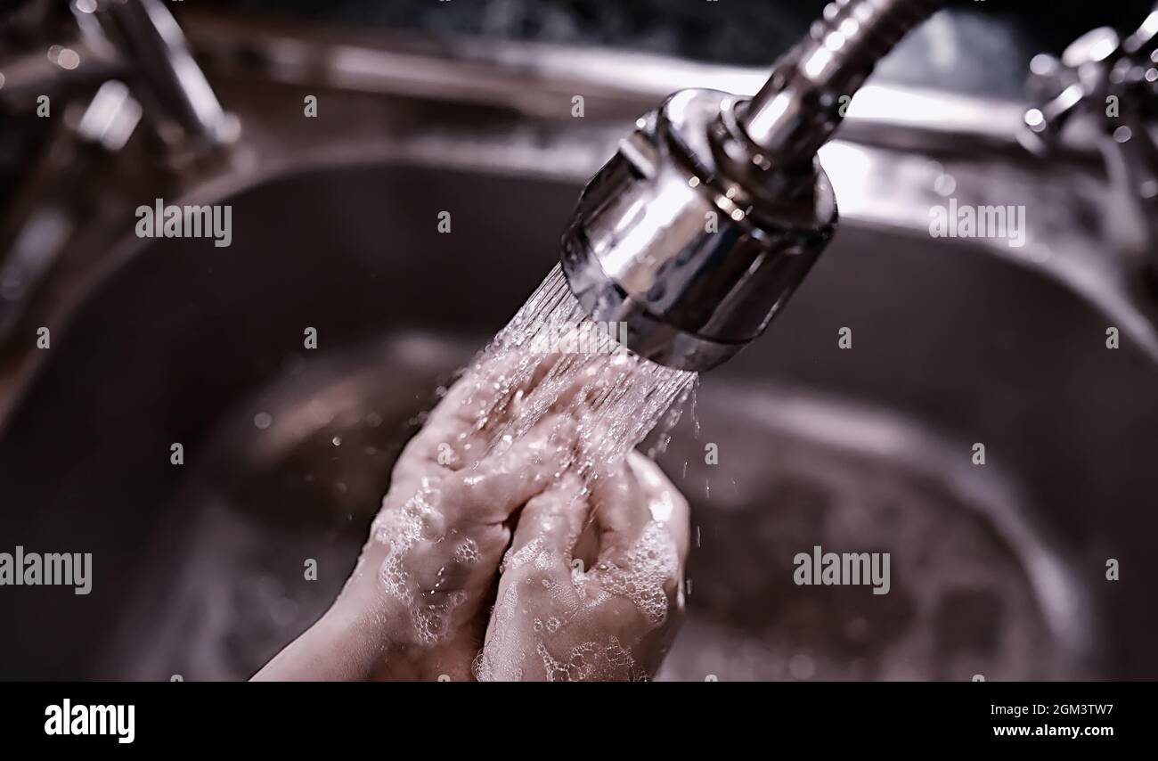 Hygiene rules. Hand washing before meals. Antibacterial treatment hands ...