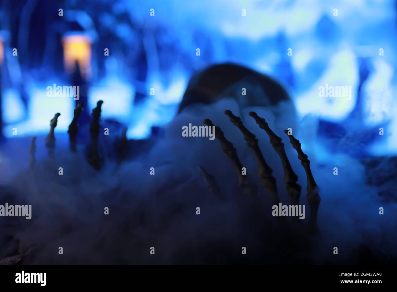 Skeleton Zombie Hand Rising Out Of GraveYard - Halloween Stock Photo ...
