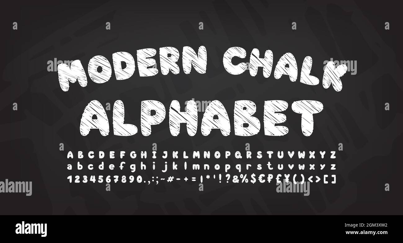 Chalky bubble alphabet white color. Hand-drawn cartoon font on dark ...