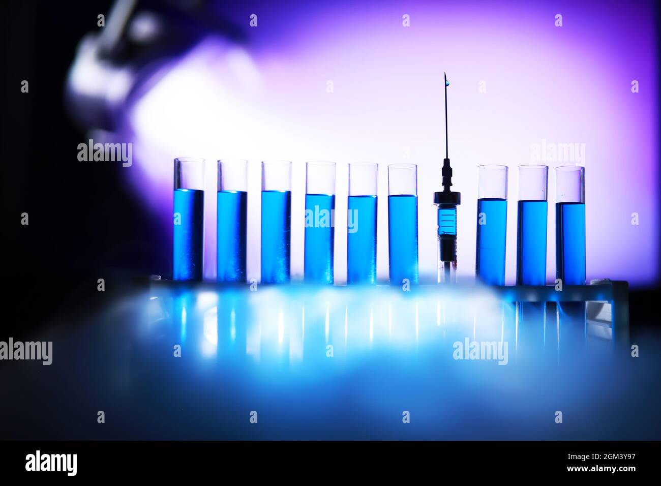 Test tube of glass overflows new liquid solution potassium blue ...