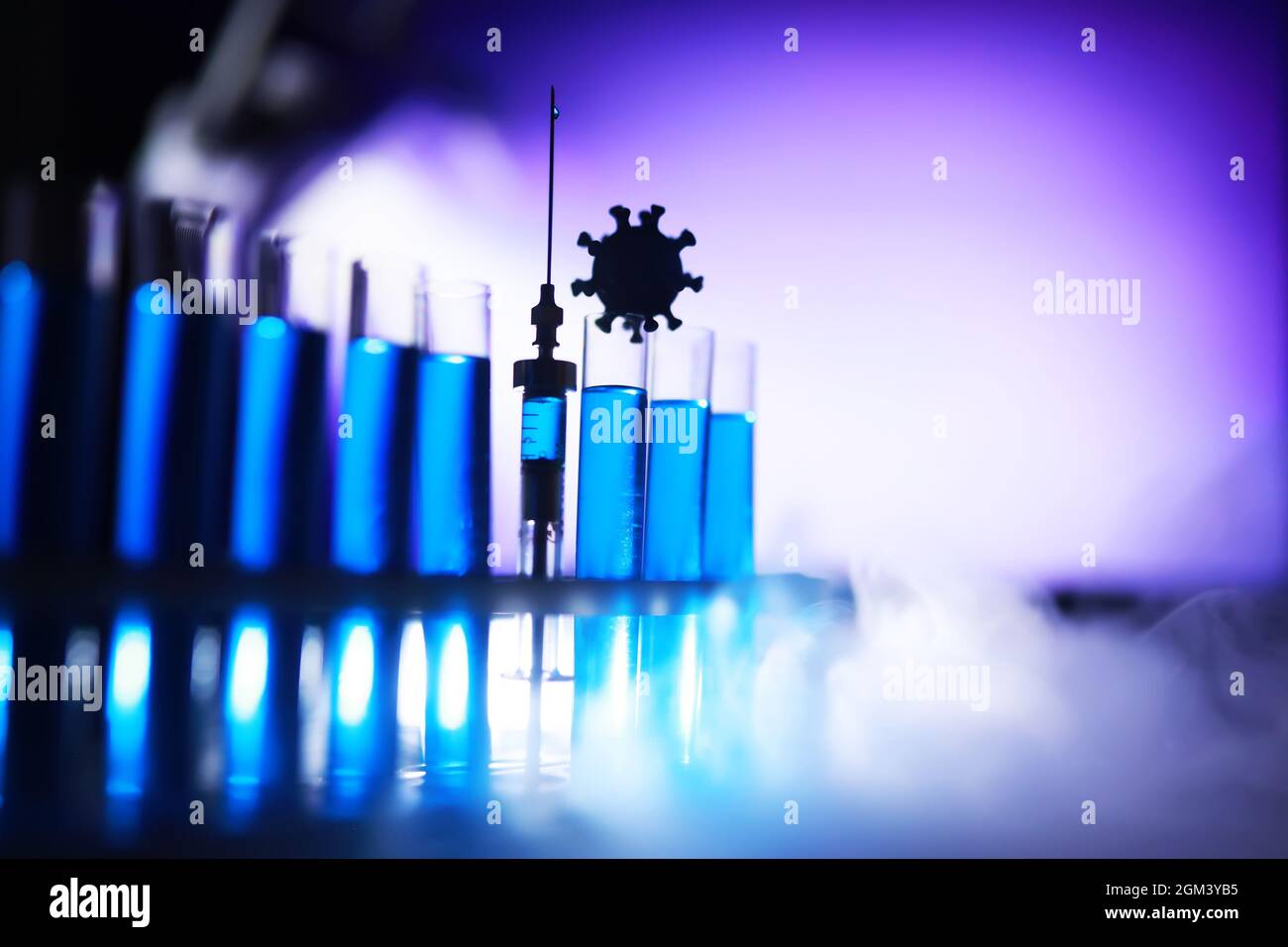 Test tube of glass overflows new liquid solution potassium blue ...