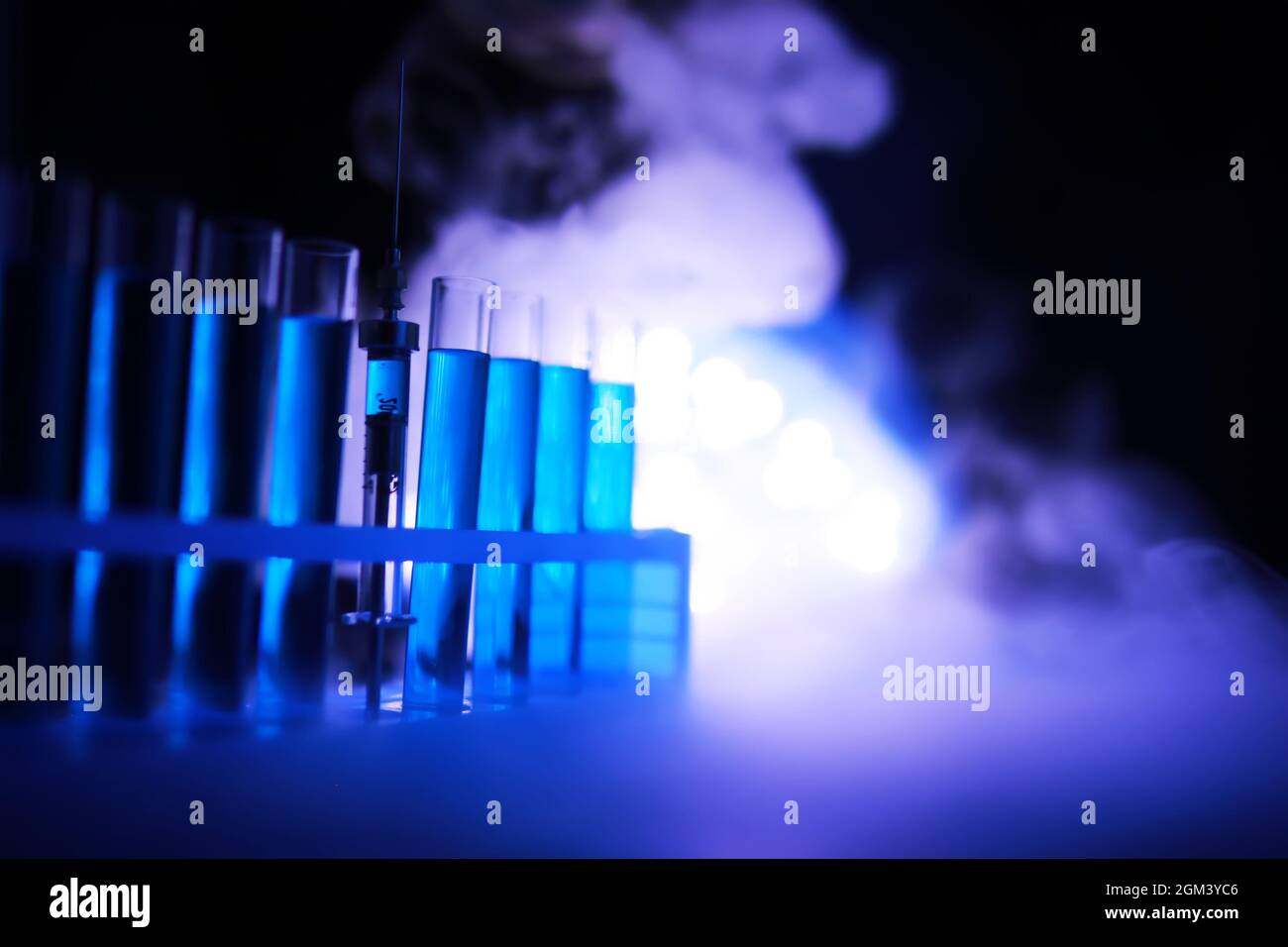 Test tube of glass overflows new liquid solution potassium blue ...