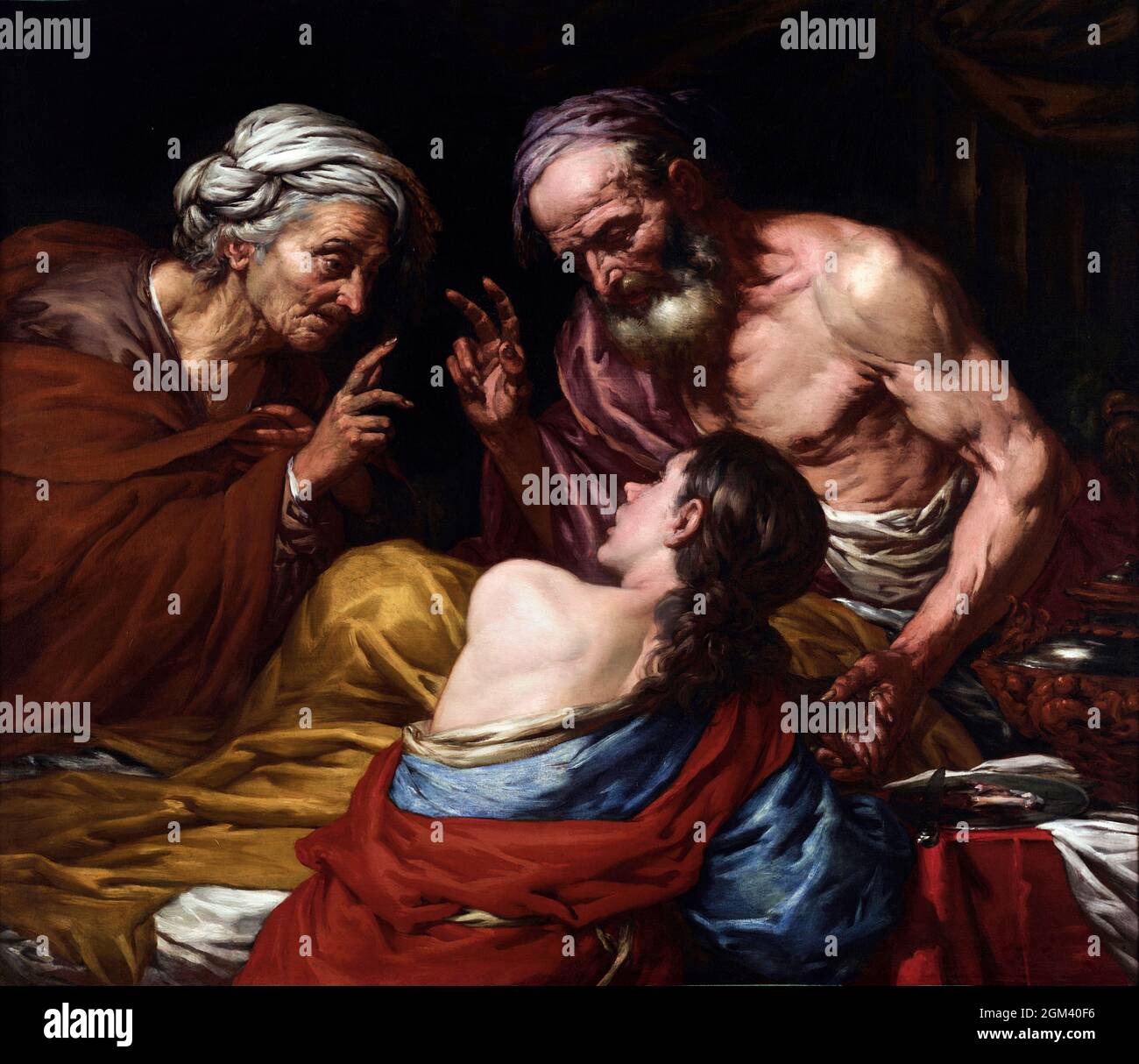 Isaac Blesses Jacob by Giovanni Battista Langetti (1625–1676), oil on ...