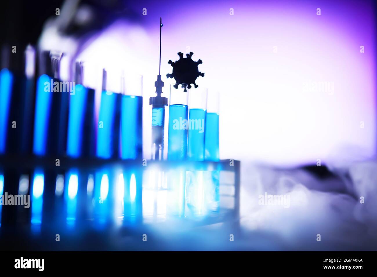 Test tube of glass overflows new liquid solution potassium blue ...