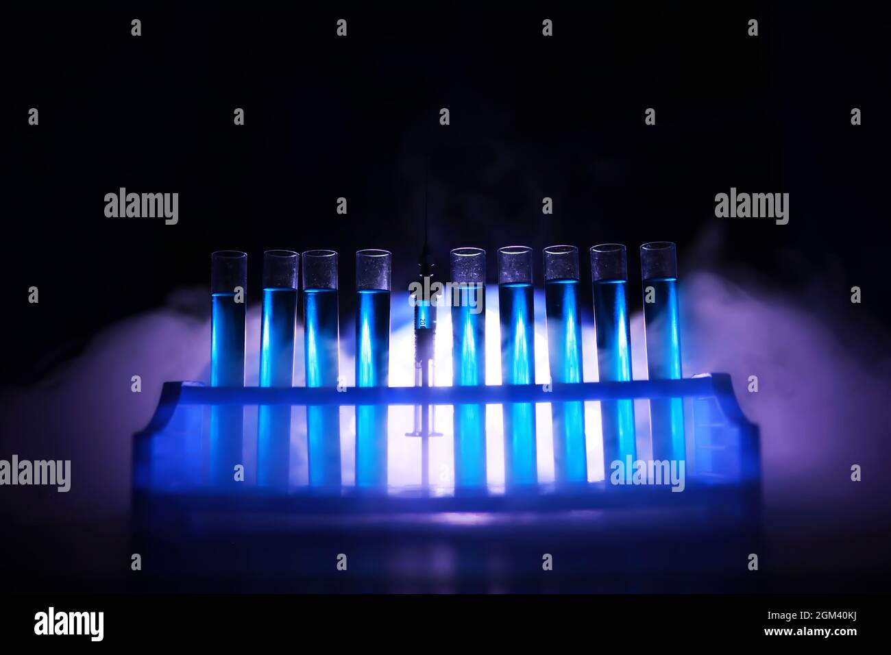 Test tube of glass overflows new liquid solution potassium blue ...