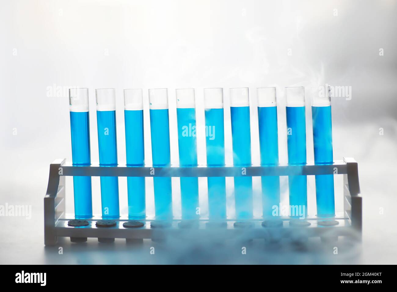 Test tube of glass overflows new liquid solution potassium blue ...