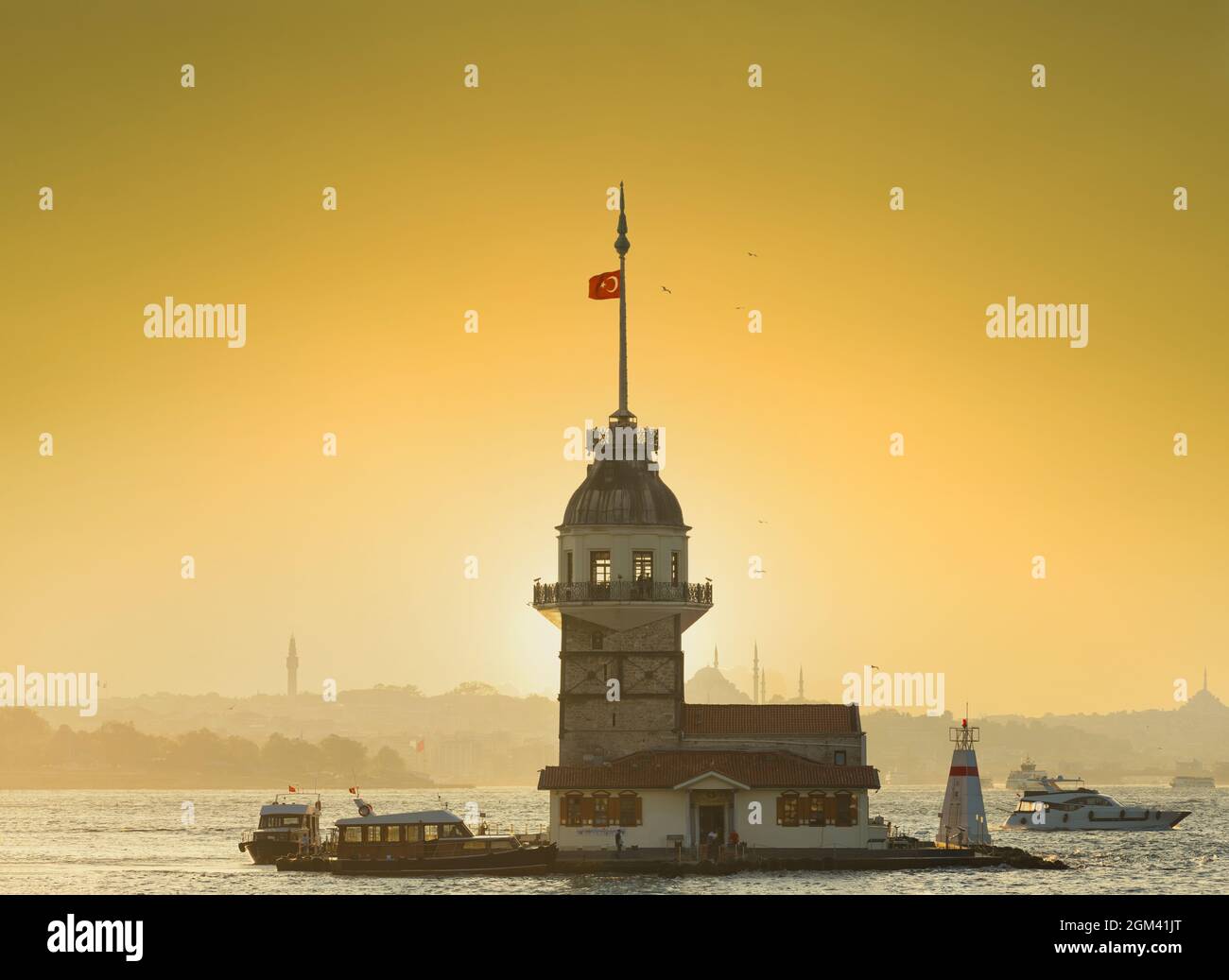 Maiden's tower in istanbul beautiful orange sunset ( Turkish; Kiz ...