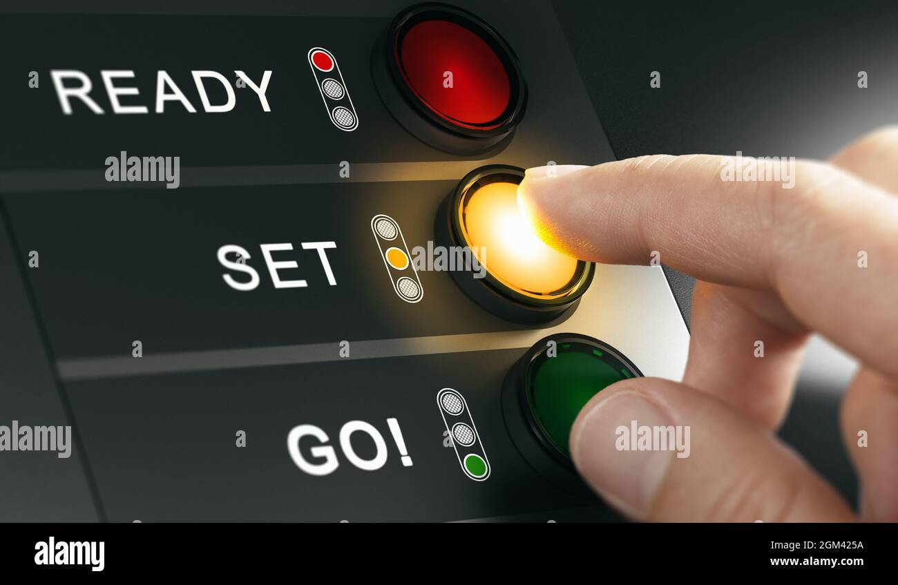 Man pressing countdown buttons on a board to start an event or a race ...