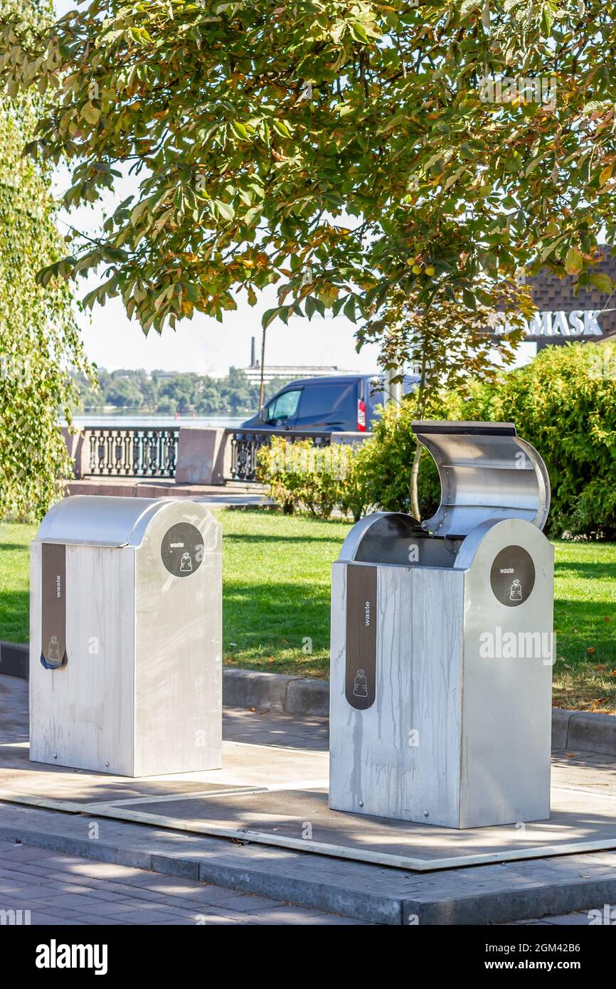 Waste bin. Street trash can. Garbage collection tank Stock Photo - Alamy