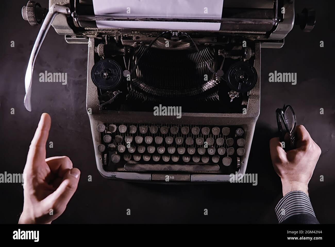 Vintage journalist tool. Typewriter retro. The writer is at work. Seal ...