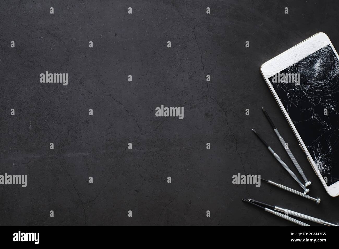 Smartphone with a broken touch screen. Mobile phone broken. The phone ...