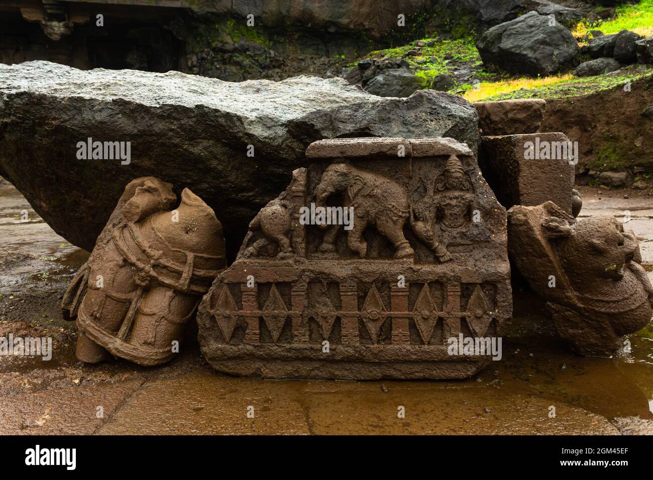 The Ancient rock stone sculpture of Indian culture. the artist ...