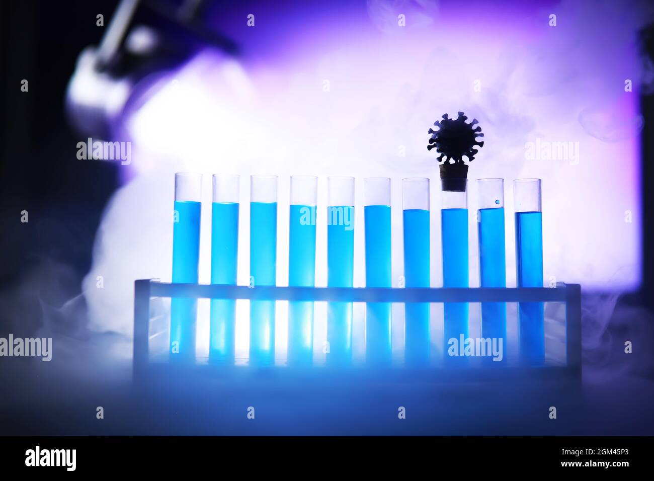 Test tube of glass overflows new liquid solution potassium blue ...