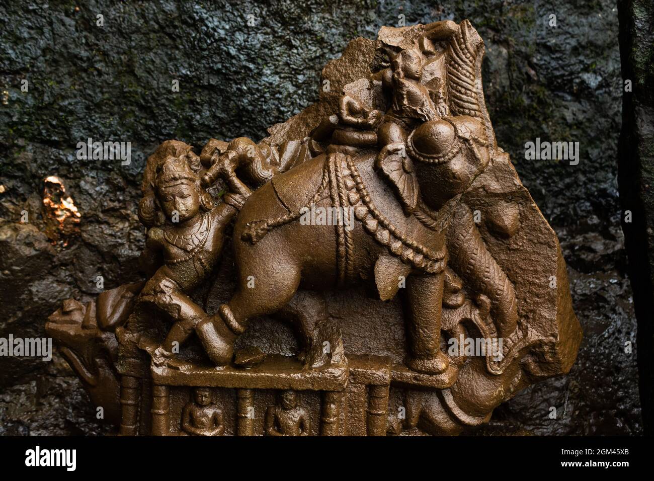 The Ancient rock stone sculpture of Indian culture. the artist ...