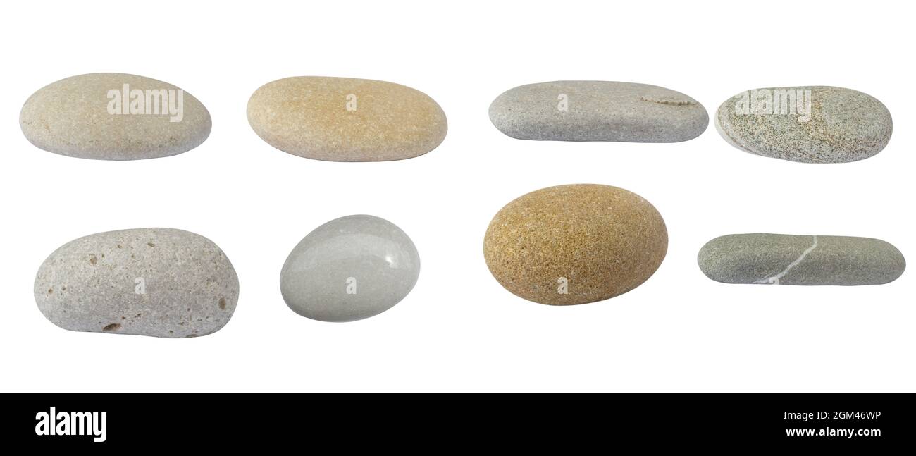 set of sea stones isolated on white background. pebbles from the beach ...