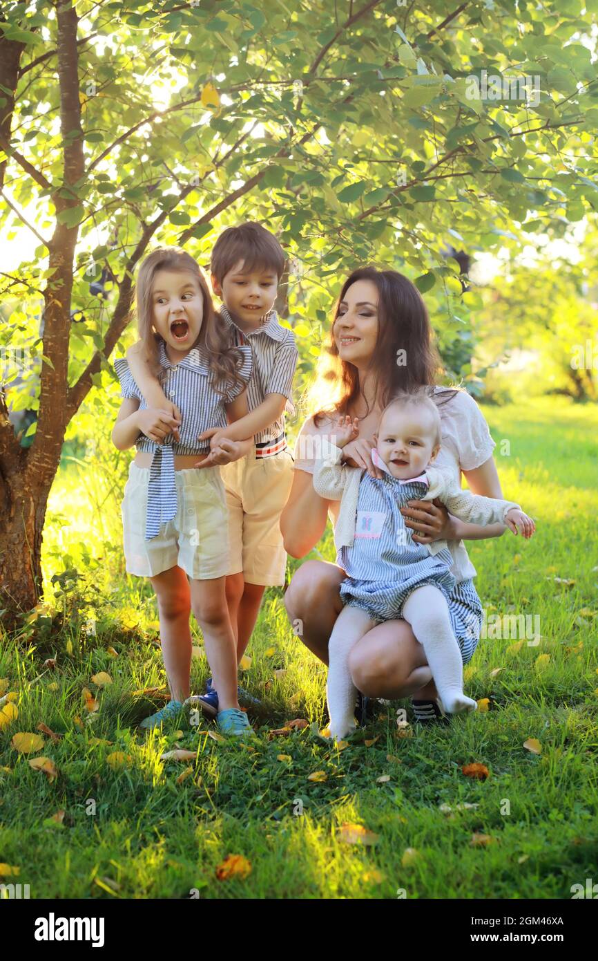 Children on a walk in the summer. Children indulge in country. Laughter ...