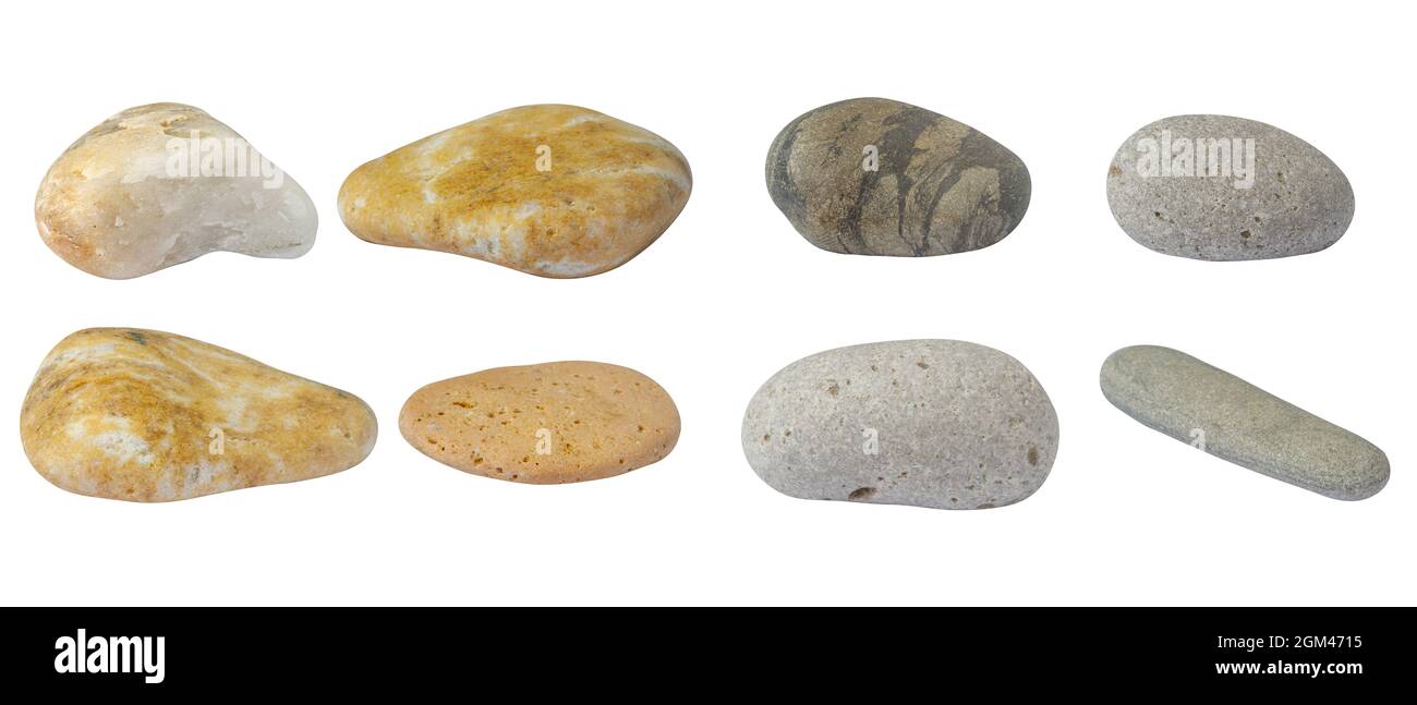 set of sea stones isolated on white background. pebbles from the beach ...