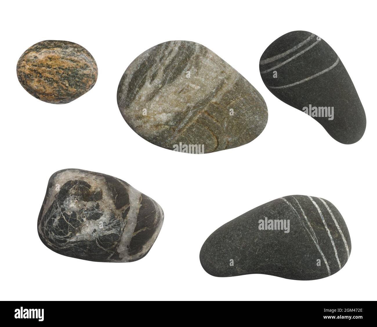 set of sea stones isolated on white background. pebbles from the beach ...