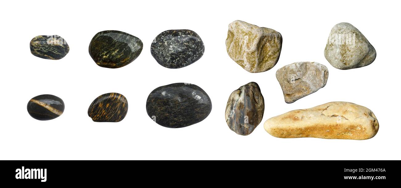 set of sea stones isolated on white background. pebbles from the beach ...