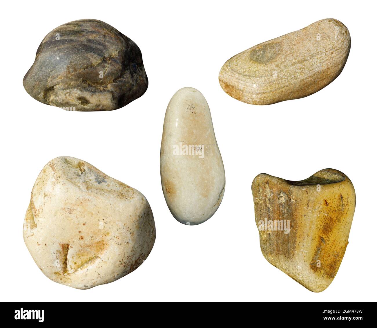 set of sea stones isolated on white background. pebbles from the beach ...