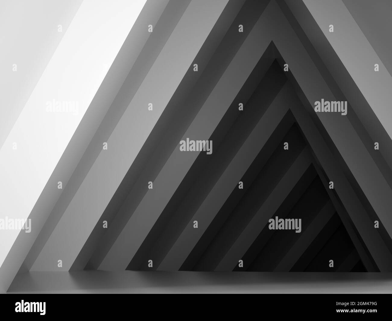 Abstract white triangular tunnel perspective with dark end, geometric ...