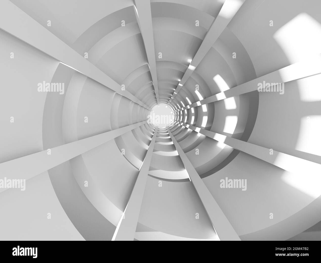 Abstract white interior background, inner shaft perspective view of a ...