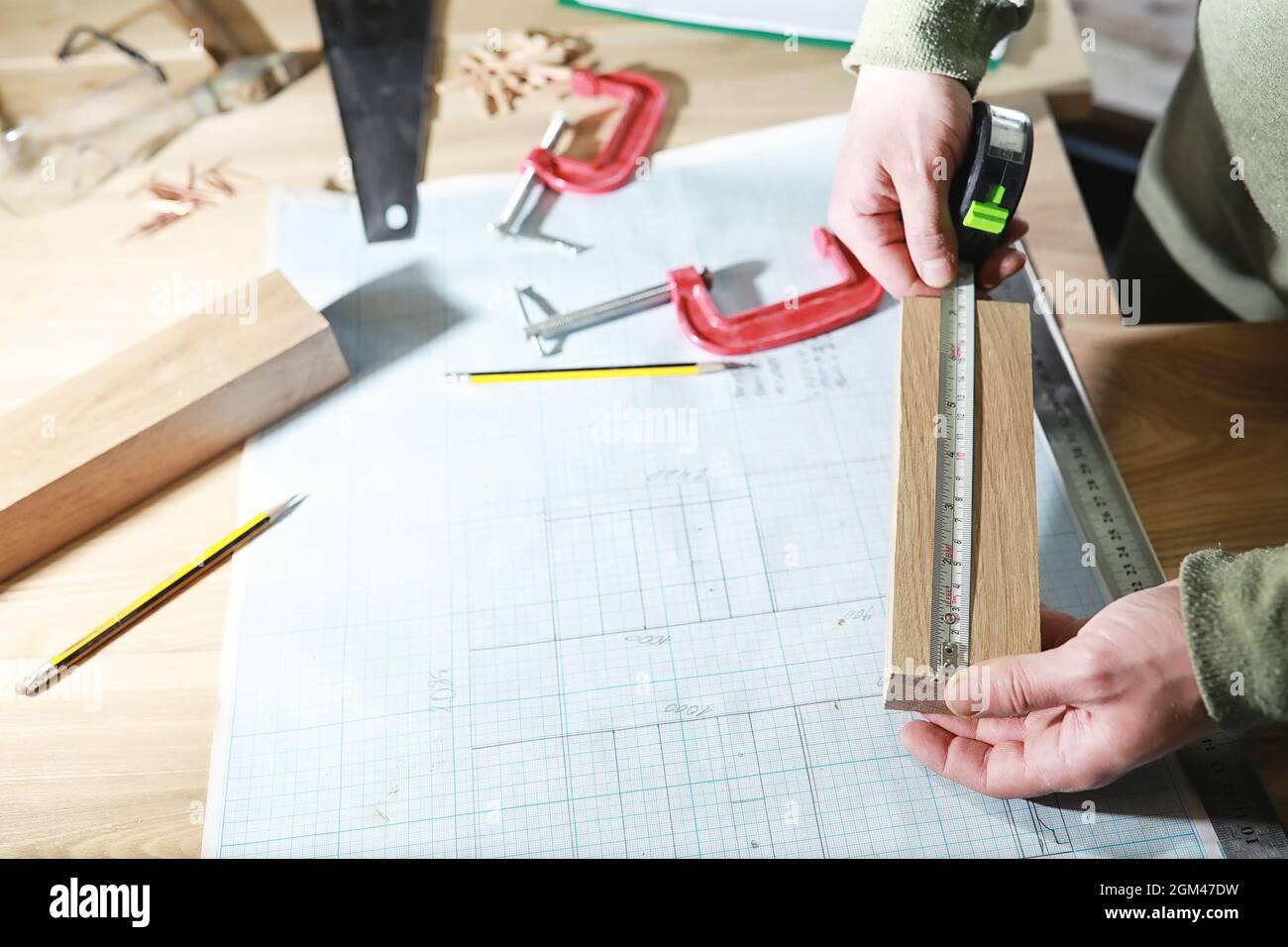 workshop with tools and electric saws in the process of manufacturing ...
