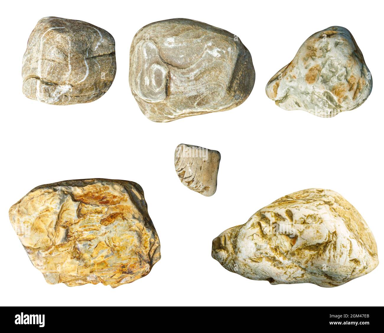 set of sea stones isolated on white background. pebbles from the beach ...