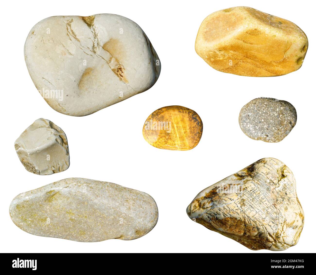 set of sea stones isolated on white background. pebbles from the beach ...