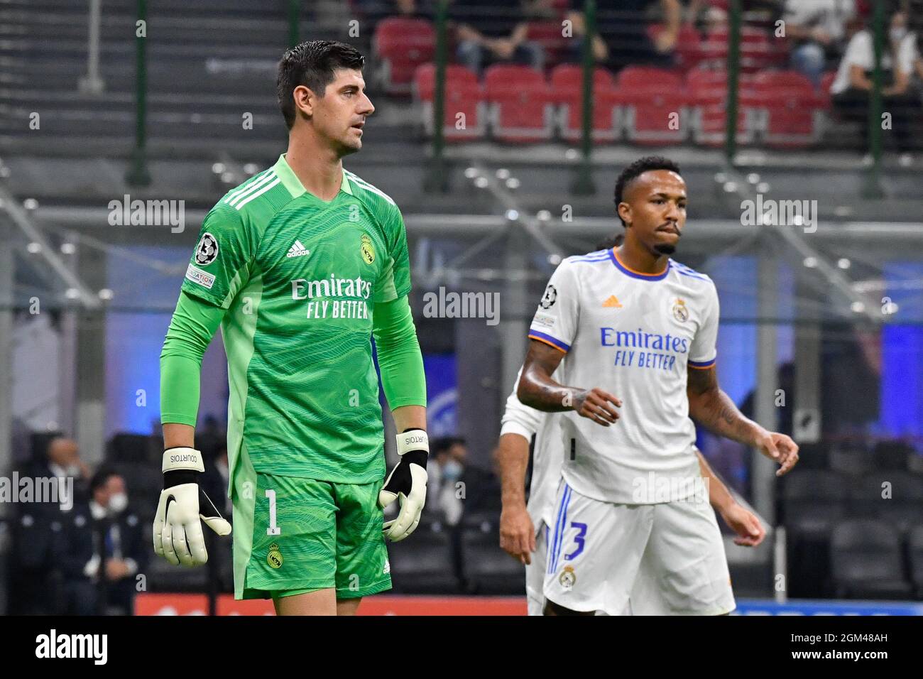 Milano, Italy. 15th Sep, 2021. Goalkeeper Thibaut Courtois (1) of Real ...