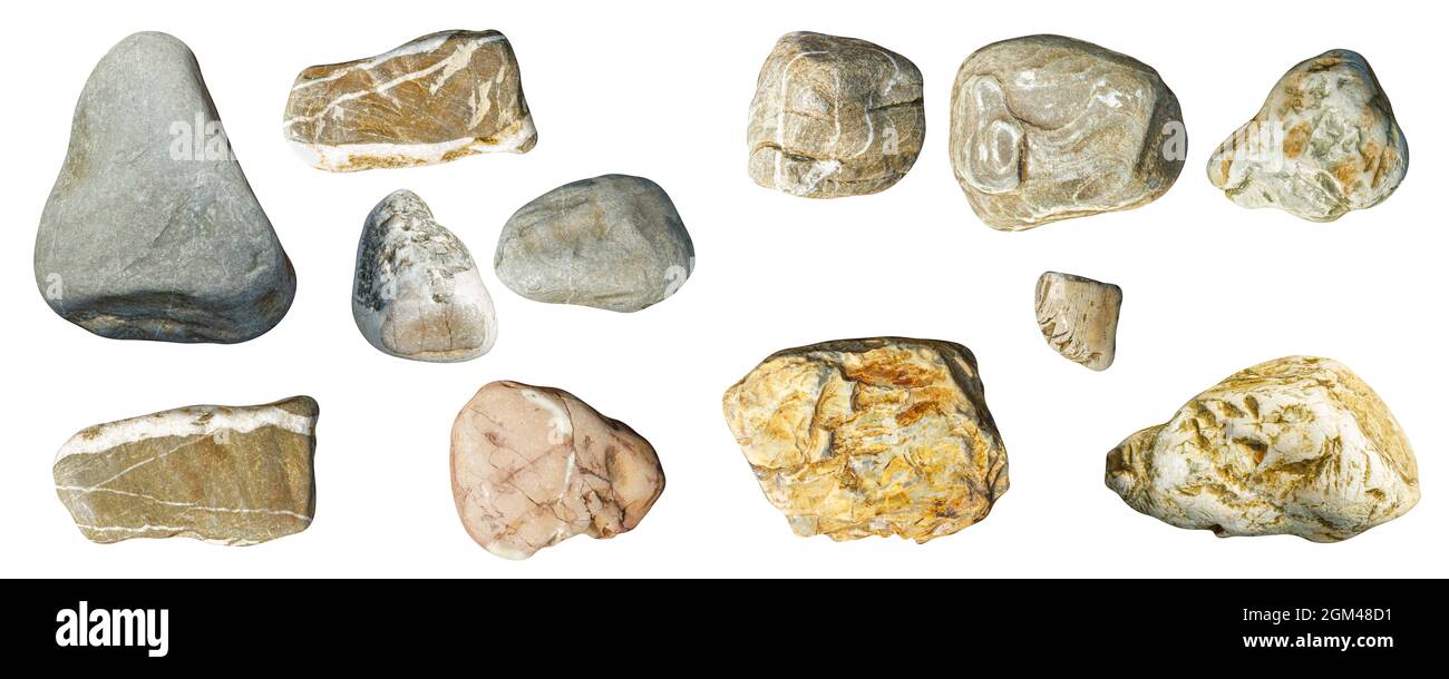 set of sea stones isolated on white background. pebbles from the beach ...