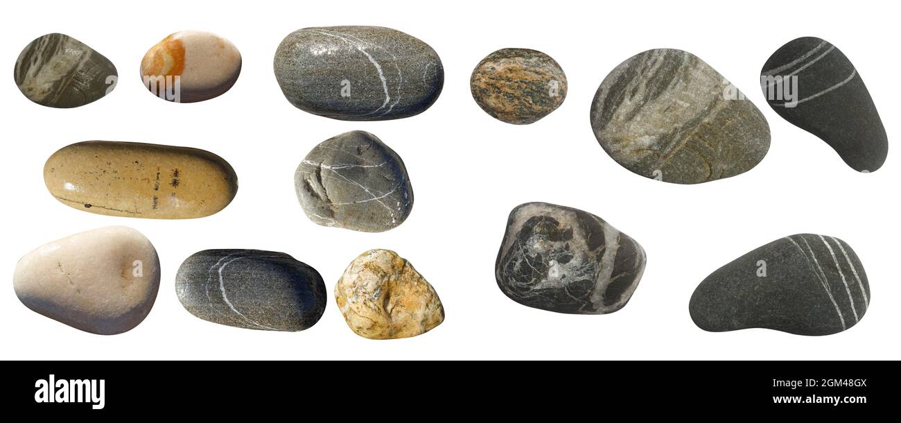 set of sea stones isolated on white background. pebbles from the beach ...