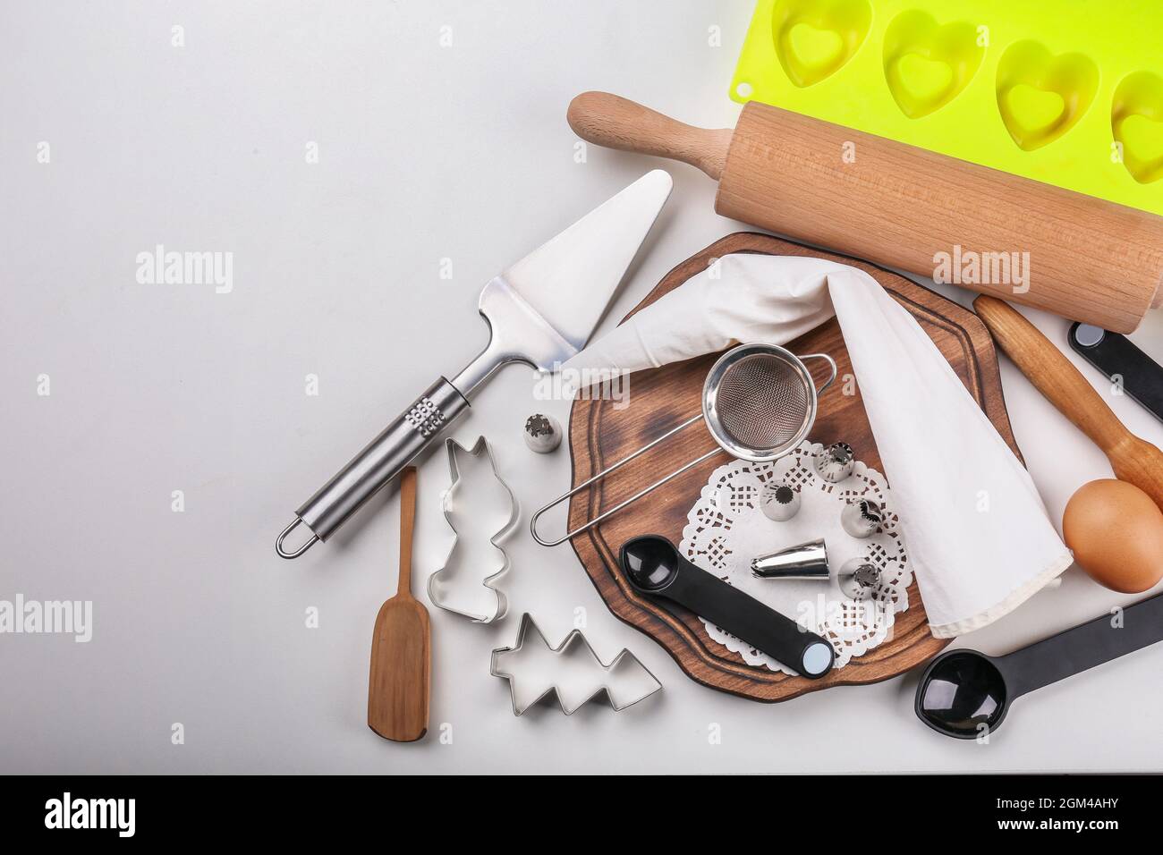 Set of kitchenware for cooking pastries on white background Stock Photo ...