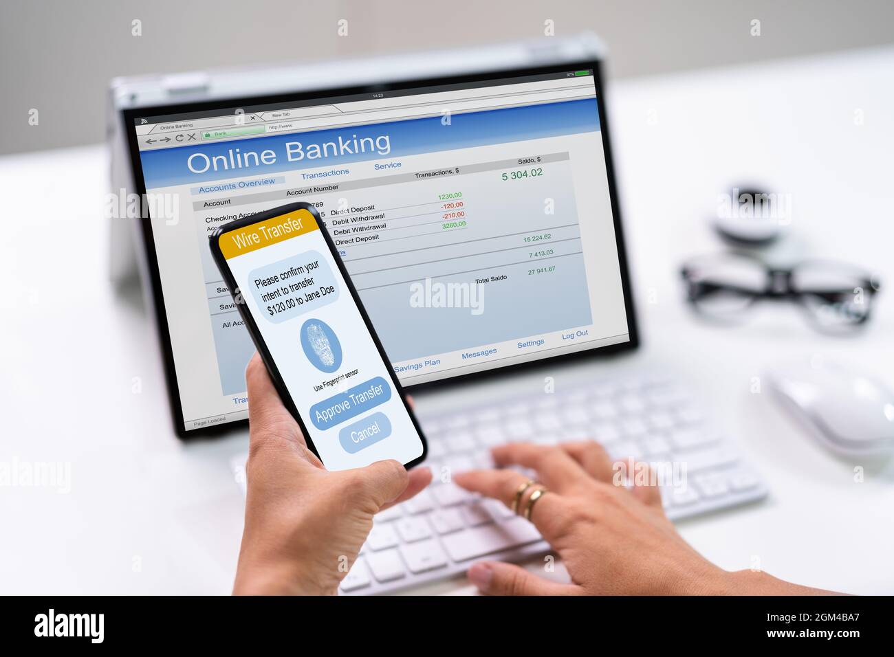 Online Two Factor Authentication For Transfer Bank Transfer Stock Photo ...