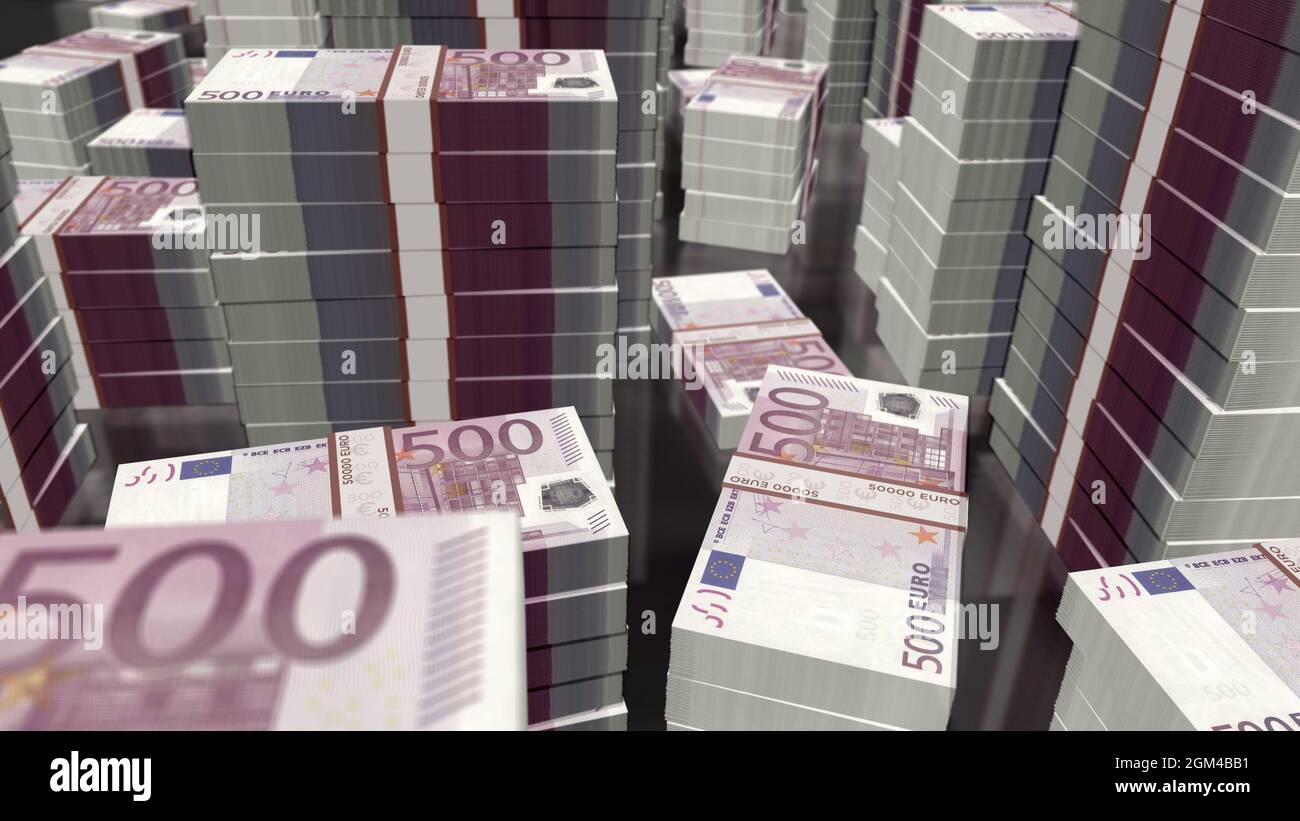 Euro money pack 3d illustration. 500 EUR banknote bundle stacks ...