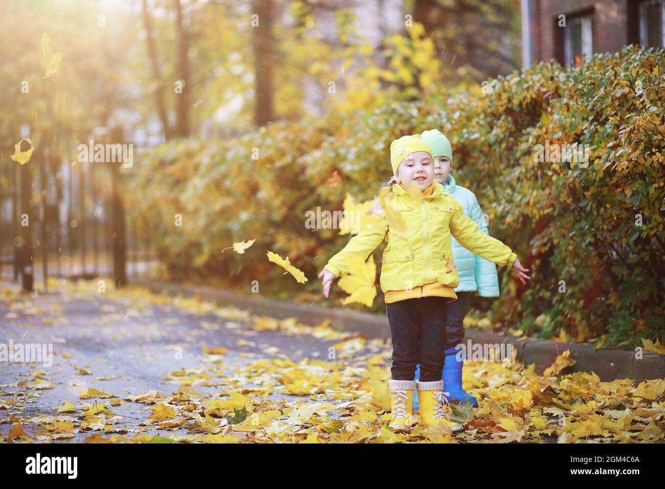 Children walk in the autumn park in the fall Stock Photo - Alamy