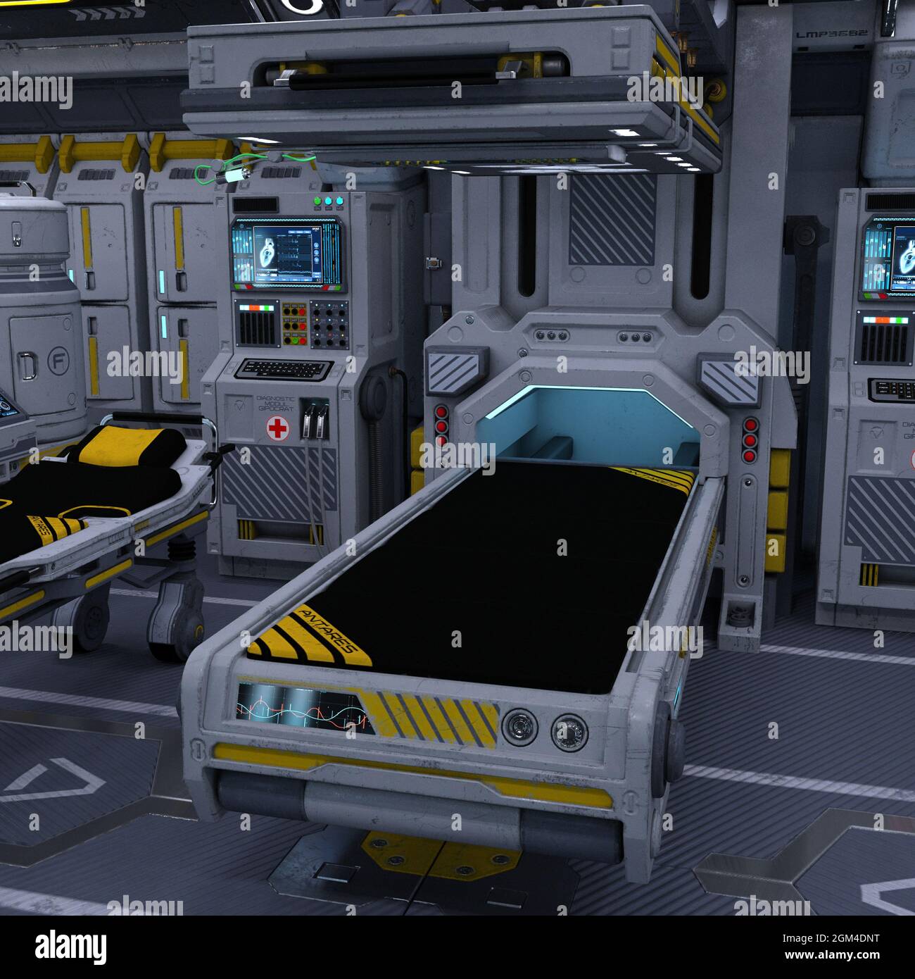 3D-illustration of a futuristic hospital in a science fiction starship ...