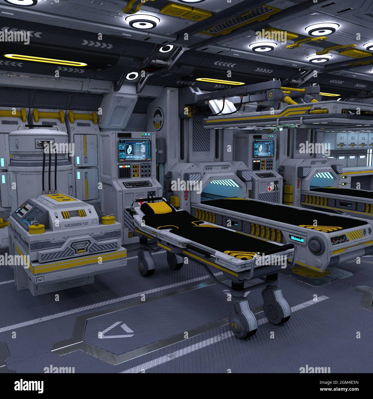 3D-illustration of a futuristic hospital in a science fiction starship ...