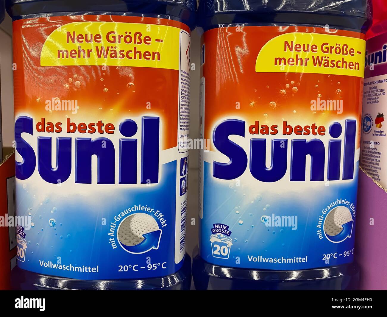 Viersen, Germany - May 9. 2021: Close up of packets Sunil laundry ...