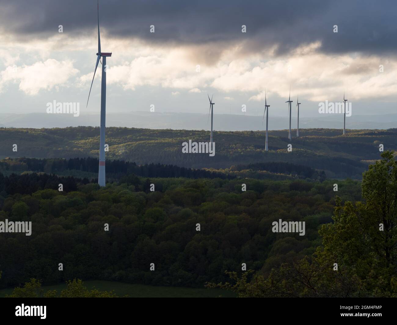 Beautiful forest landscape with windmills in saarland germany europe ...