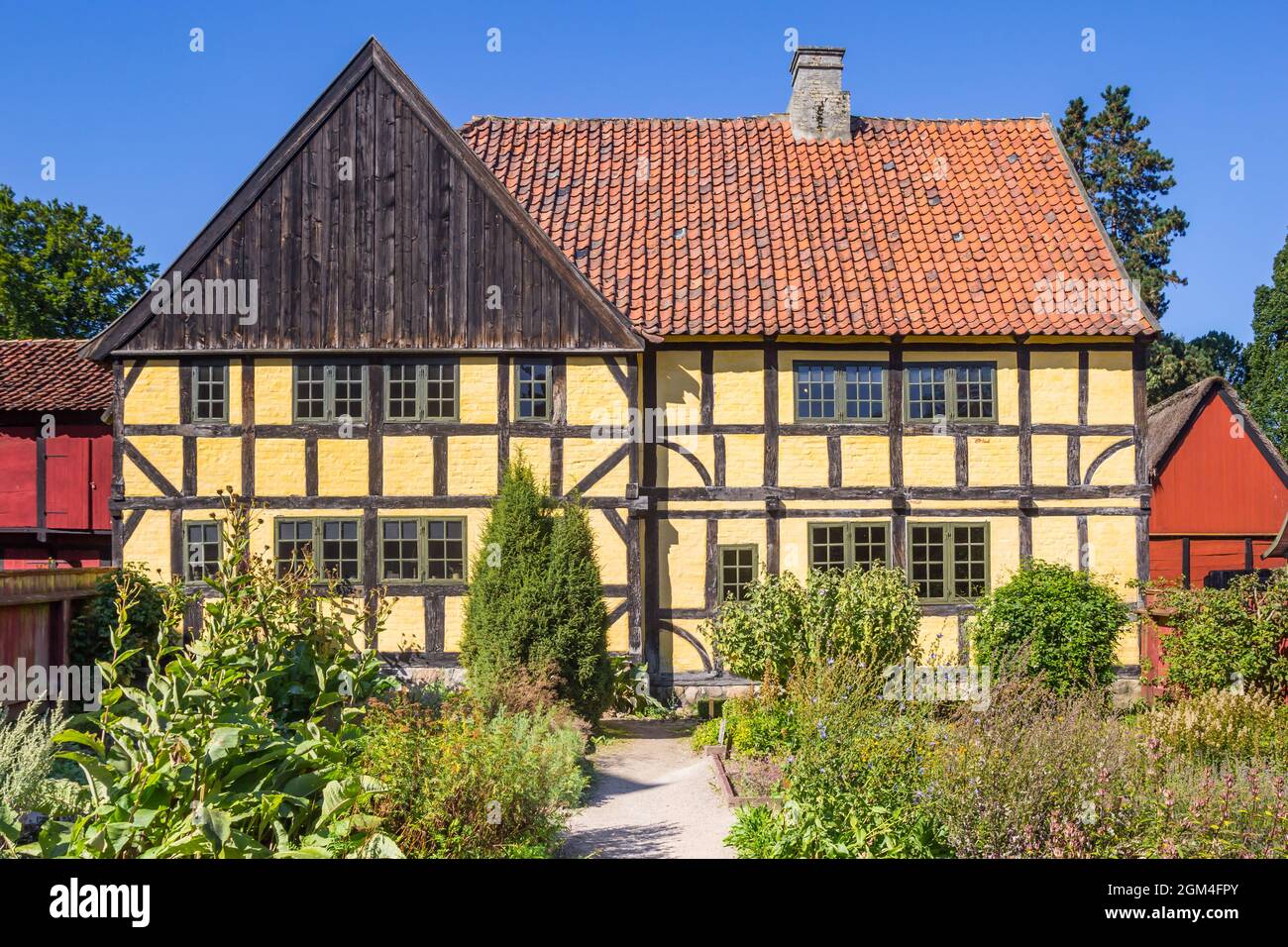 Old yellow half timbered house in the old town of Aarhus, Denmark Stock ...