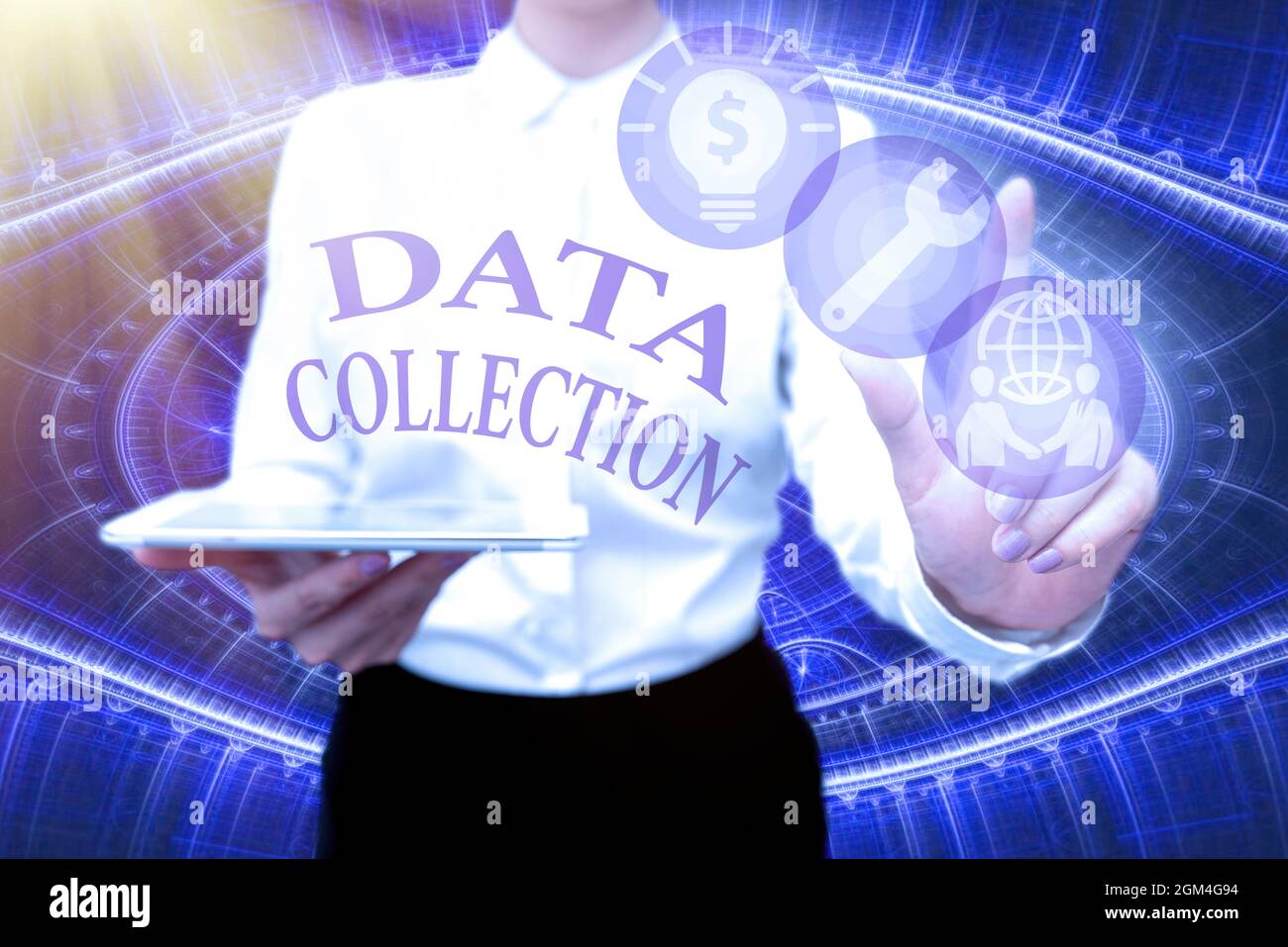 Hand writing sign Data Collection. Word for gathering and measuring ...