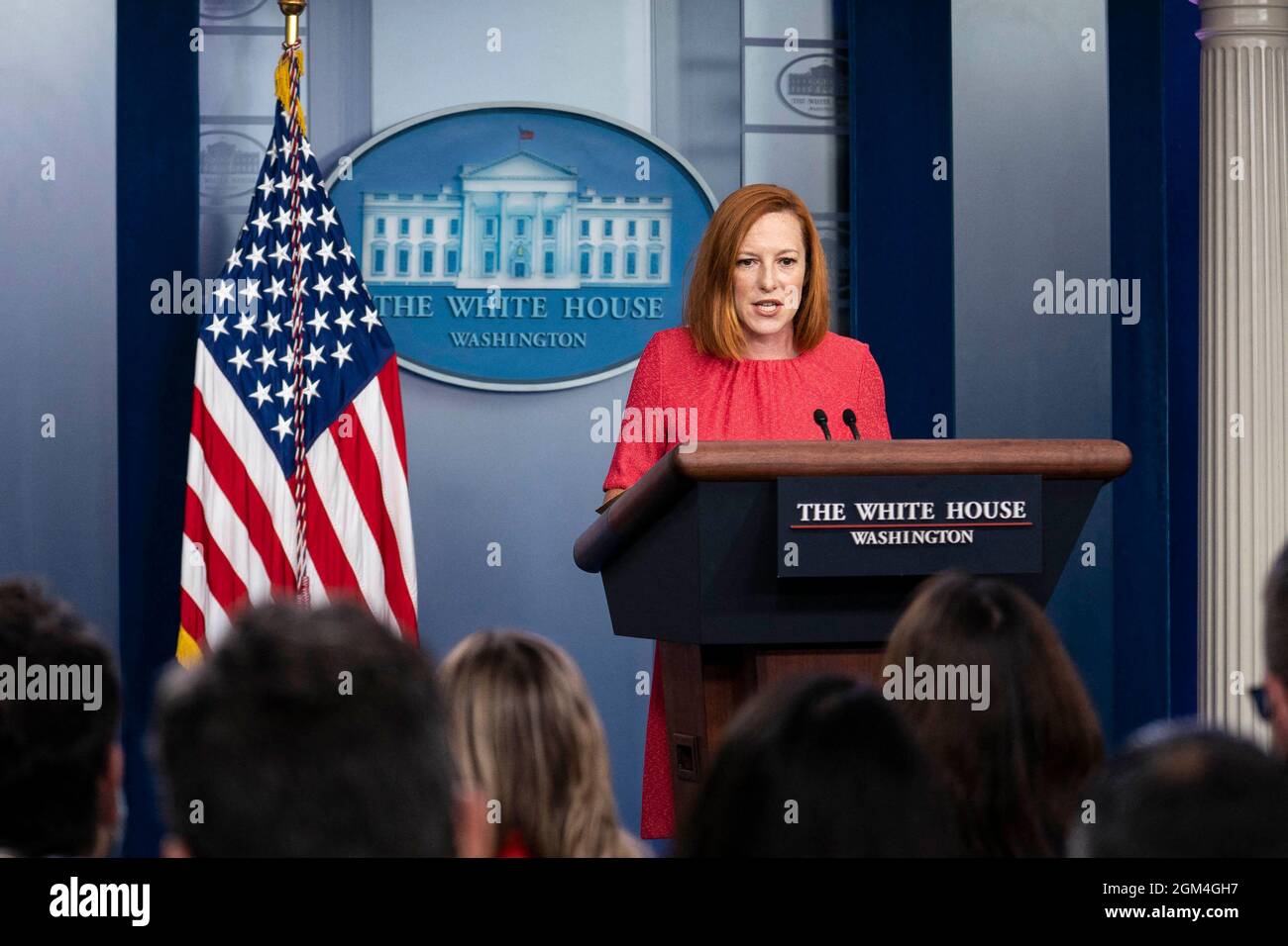White House Press Secretary Jen Psaki talks to reporters during the ...