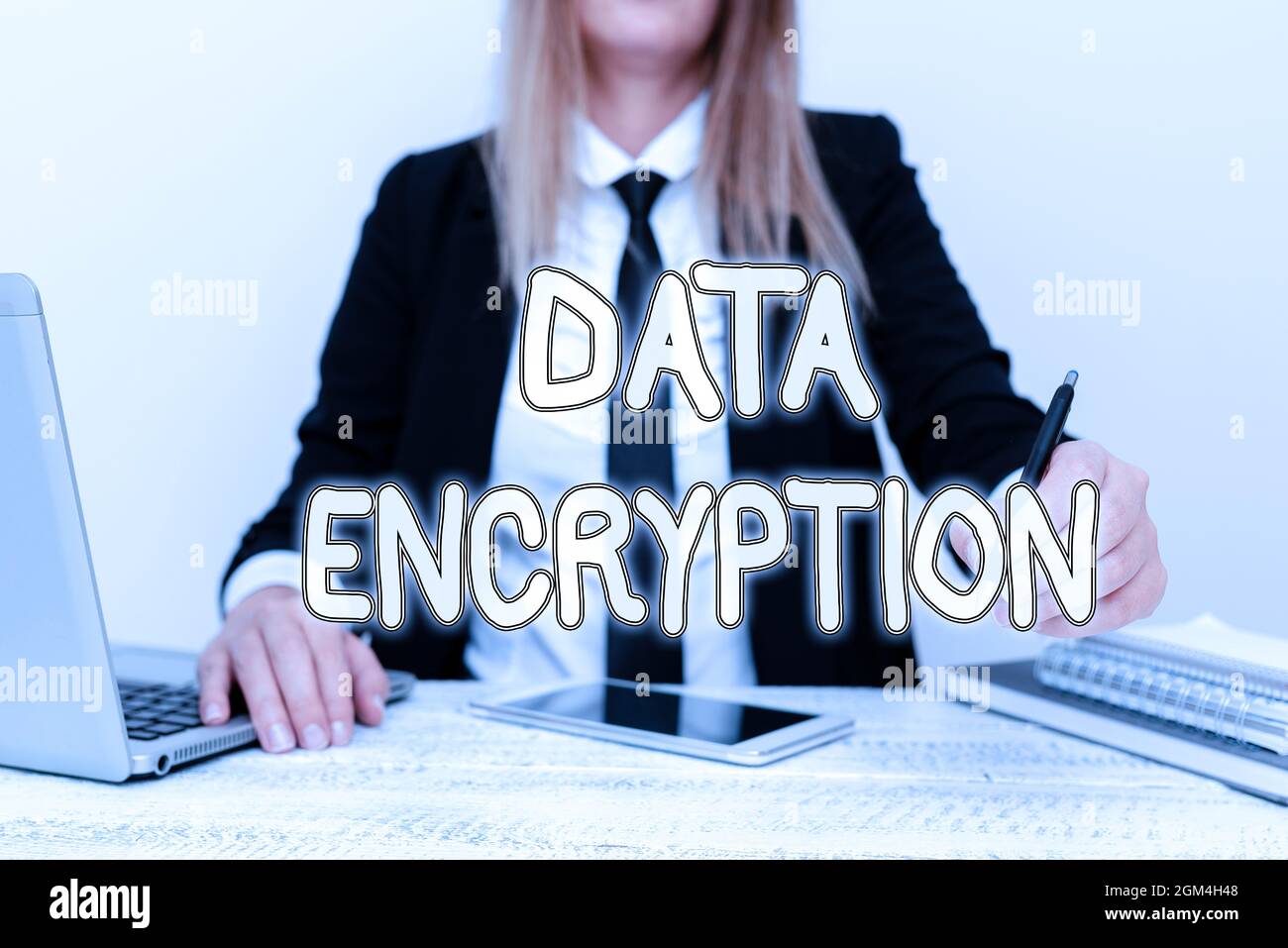 Text caption presenting Data Encryption. Word for Conversion of data into code for compression ...